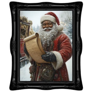 Black Santa Christmas List Art Print: Holiday Wall Decor (digital ...