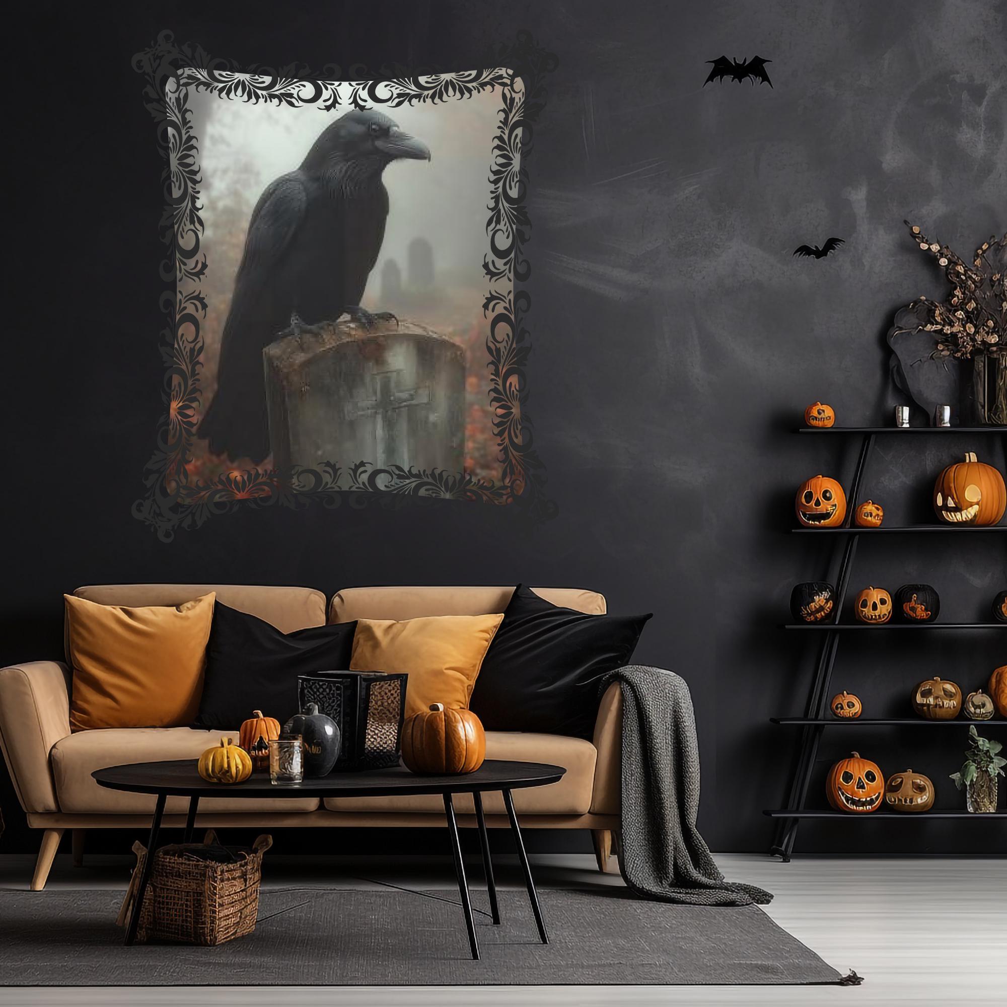 Raven, Tombstone, Graveyard, Halloween, Spooky, Fall, Fall Decor, Wall ...