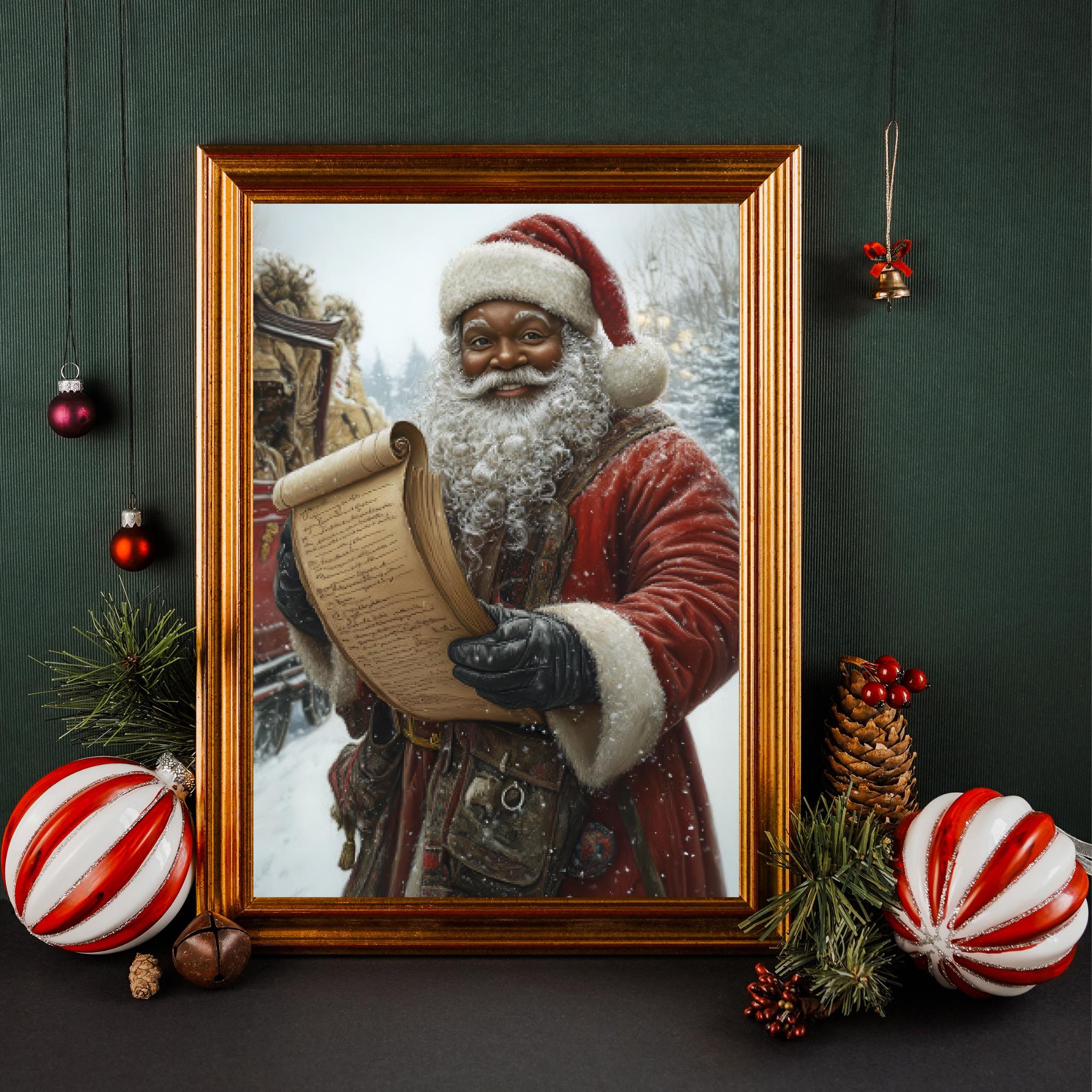 Black Santa Christmas List Art Print: Holiday Wall Decor (digital ...