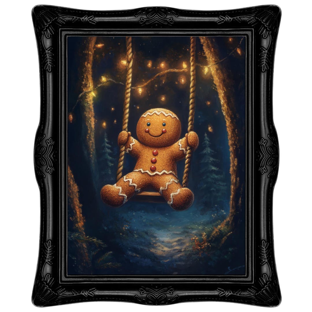 Gingerbread Man on Swing Print: Christmas Holiday Decor (digital ...