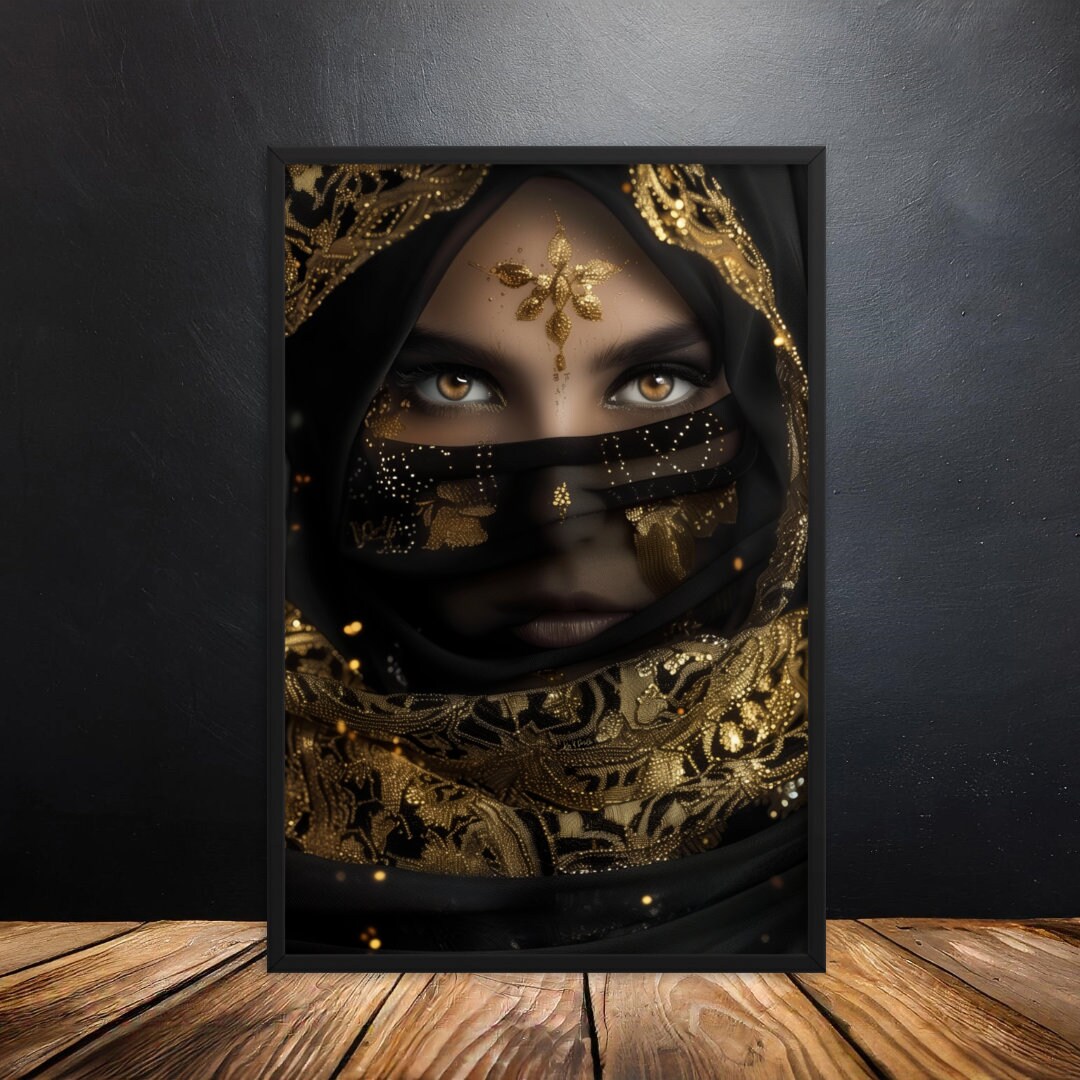 Arabic Woman Portrait 3, Black & Gold Art, Digital Download, Poster ...