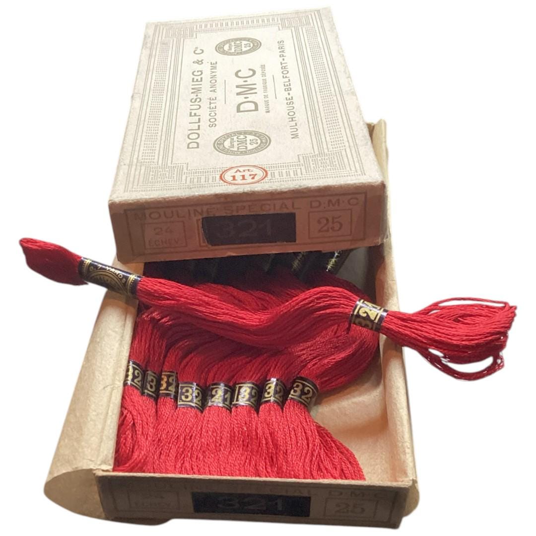Vintage DMC 321 Embroidery Thread: Classic Red, 9 Skeins, French Box - Etsy