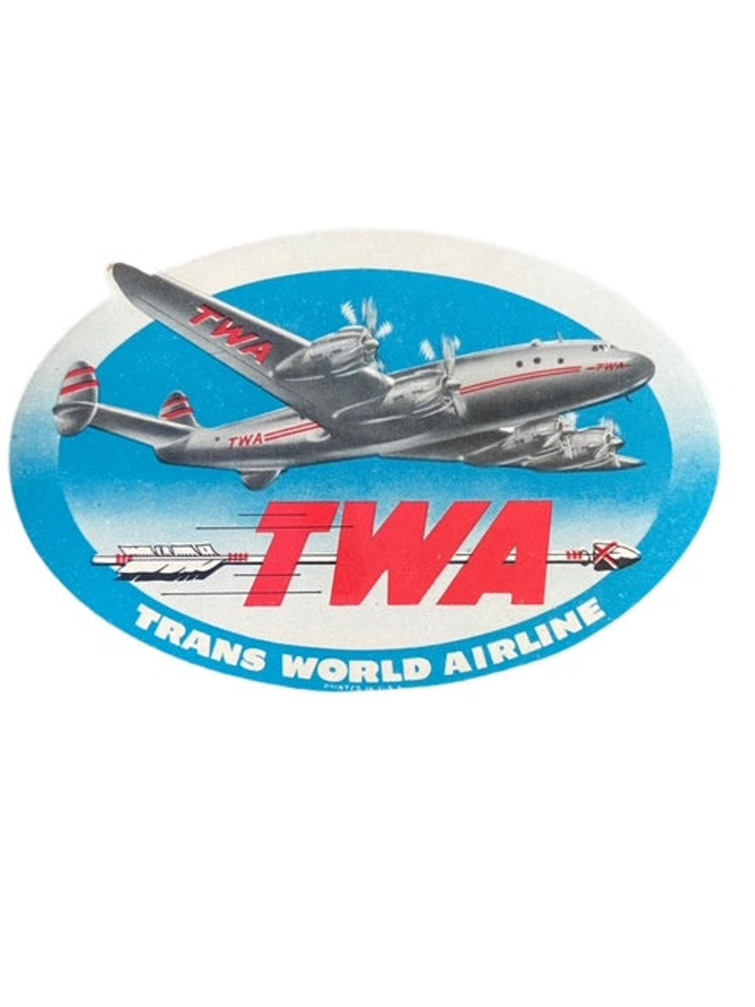 Vintage Paper Luggage Label TWA Airlines Oval Label Vintage Luggage ...