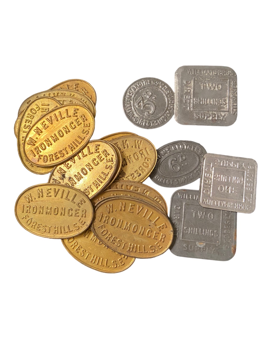 Vintage Stamped Brass and Metal Business Tokens From English Iron ...