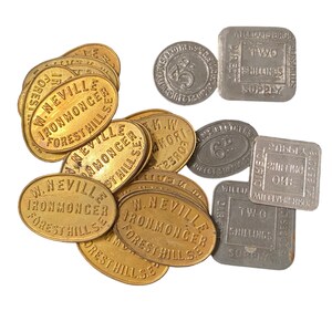 Vintage Stamped Brass and Metal Business Tokens From English Iron ...