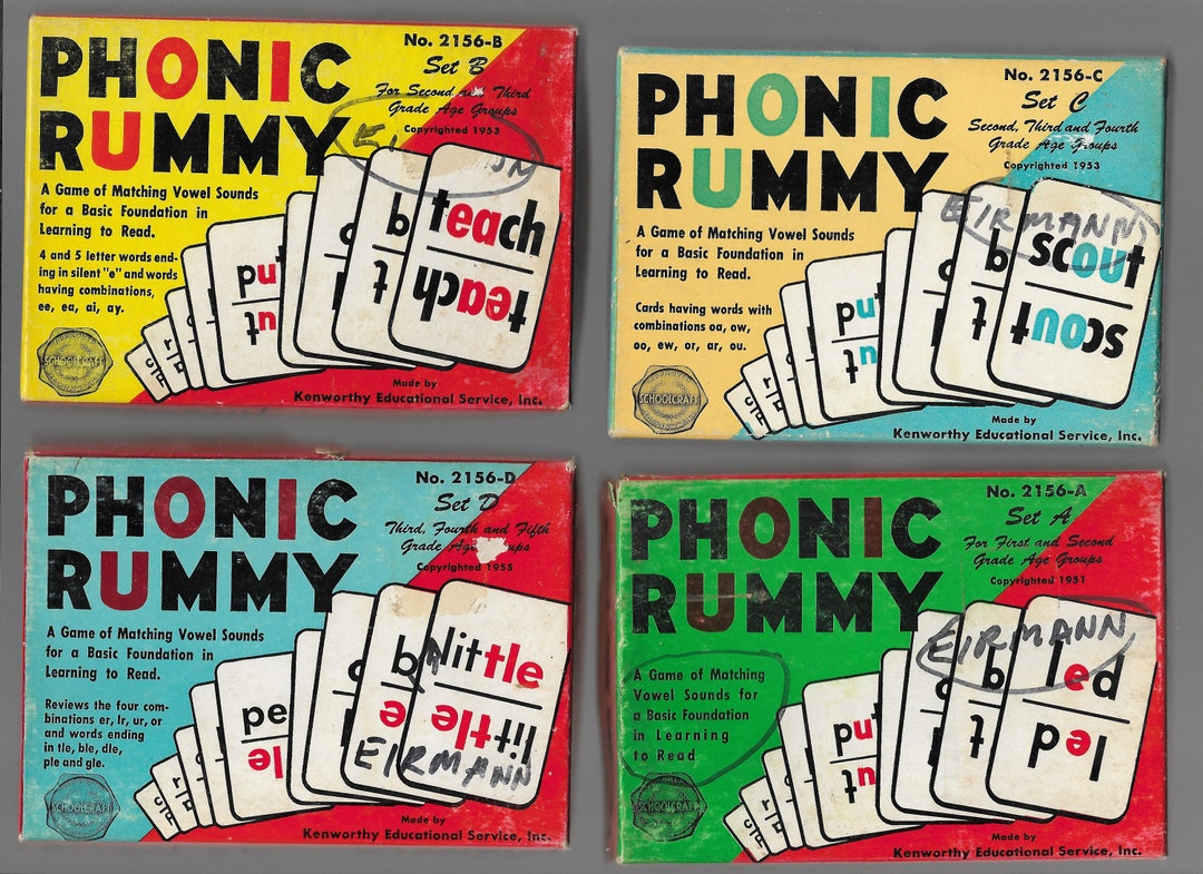 Vintage Phonics Rummy Game, 1950s Educational Card Games, Vowel Sound ...