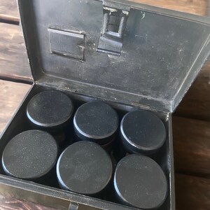 Antique Spice Tin Box With Six Spice Tins Inside Black Spice Tin Box ...