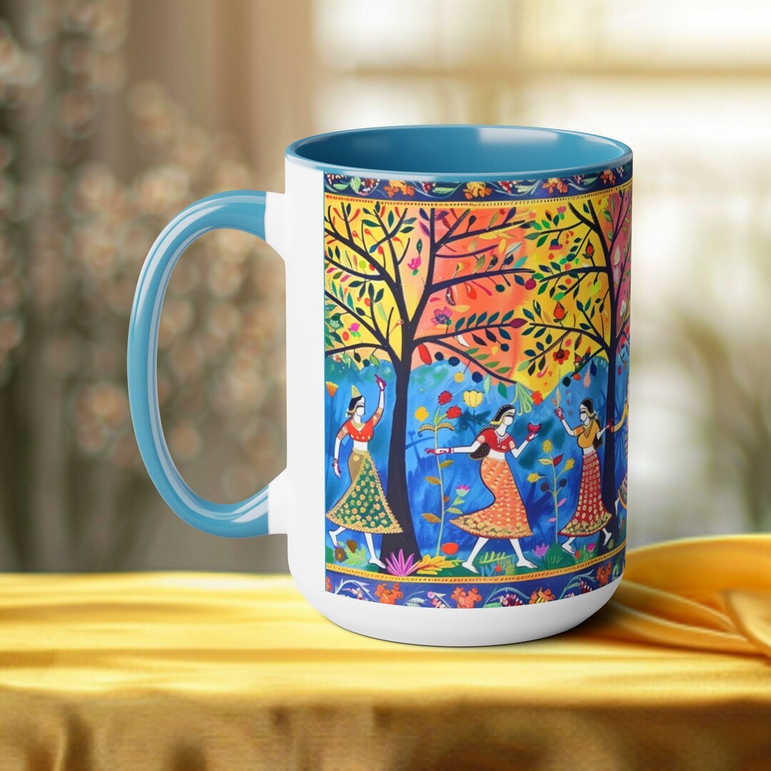 Two-tone Coffee Mugs, 15oz, India, Pichwai, Ethnic, Boho, Eclectic ...