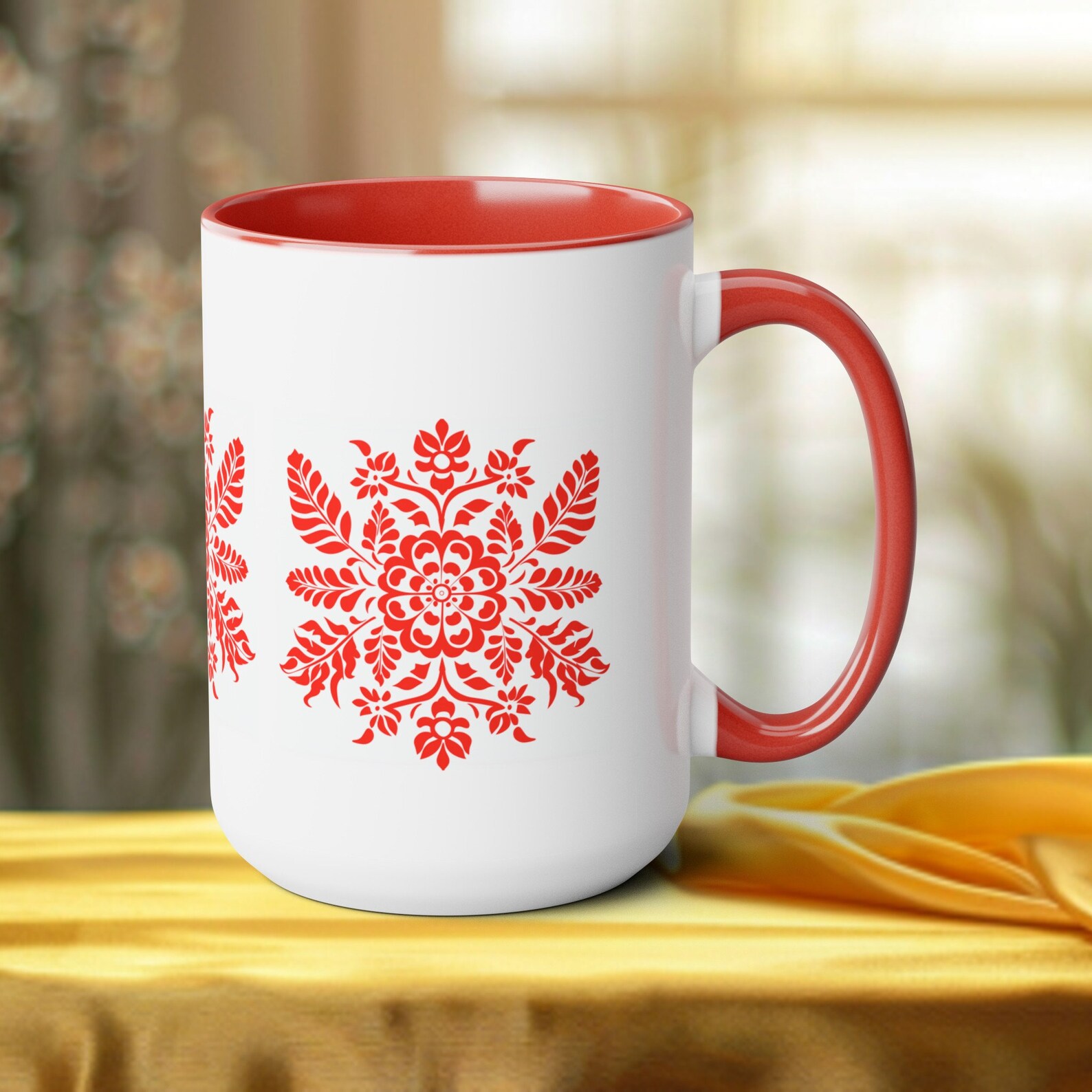 Two-tone Coffee Mug Henna Pattern Ceramic Mug India Folk Art Ethnic ...