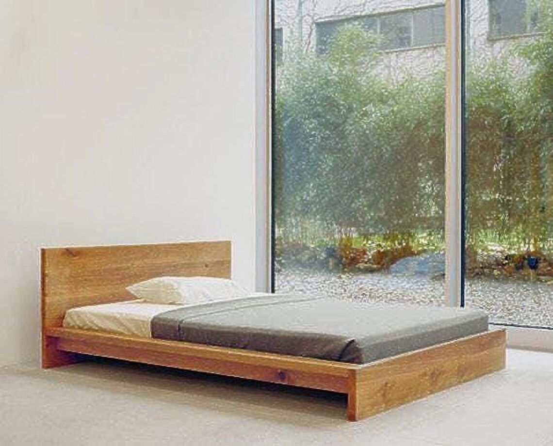 Modern Pacific Bed With Headboard, Minimalist Low Platform Bed, Wooden ...