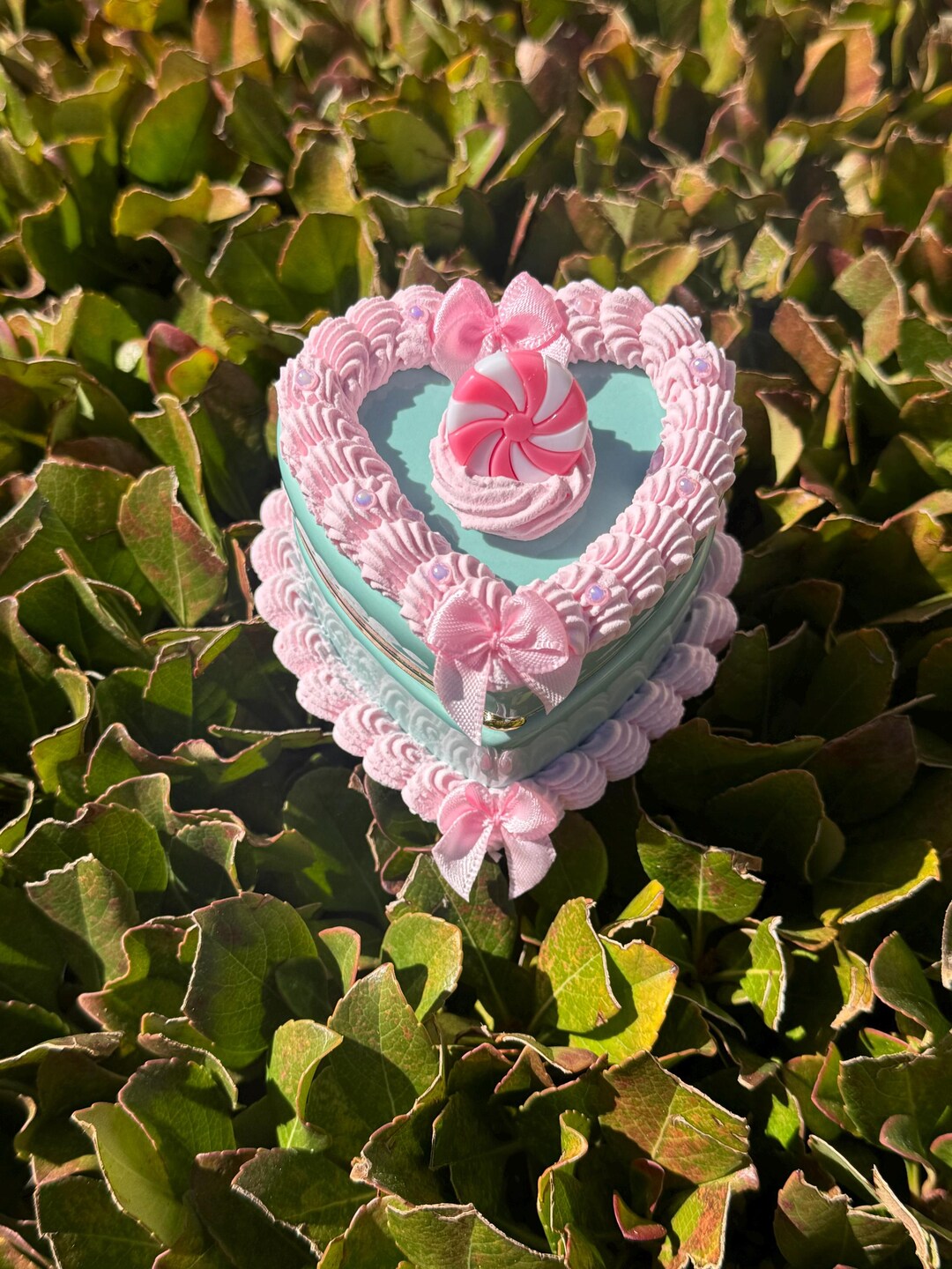 Green Heart Shaped Faux Cake Trinket Box/ Faux Cake Jewelry Box/ Pink ...