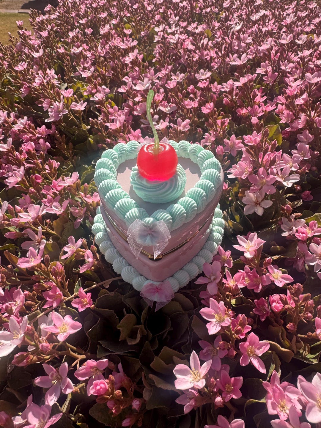 Pink and Soft Green Heart Shaped Faux Cake Trinket Box/ Faux Cake ...