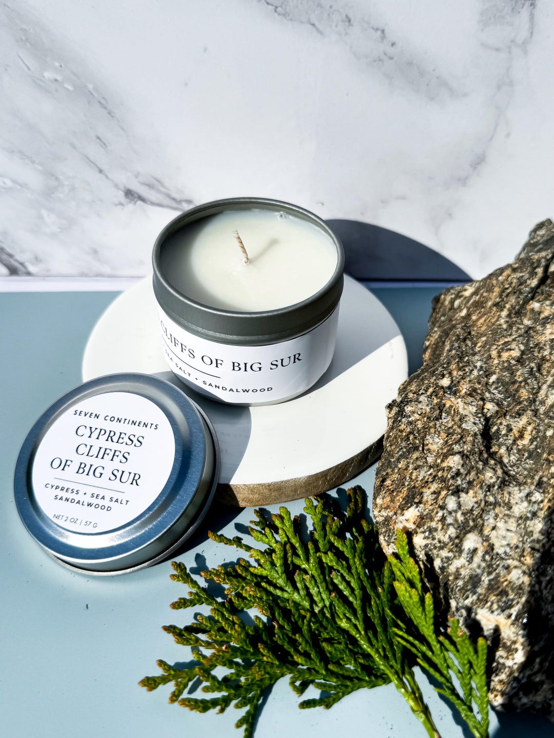 Big Sur Cypress Candle: Sea Salt & Sandalwood, 2oz Soy Travel Tin - Etsy