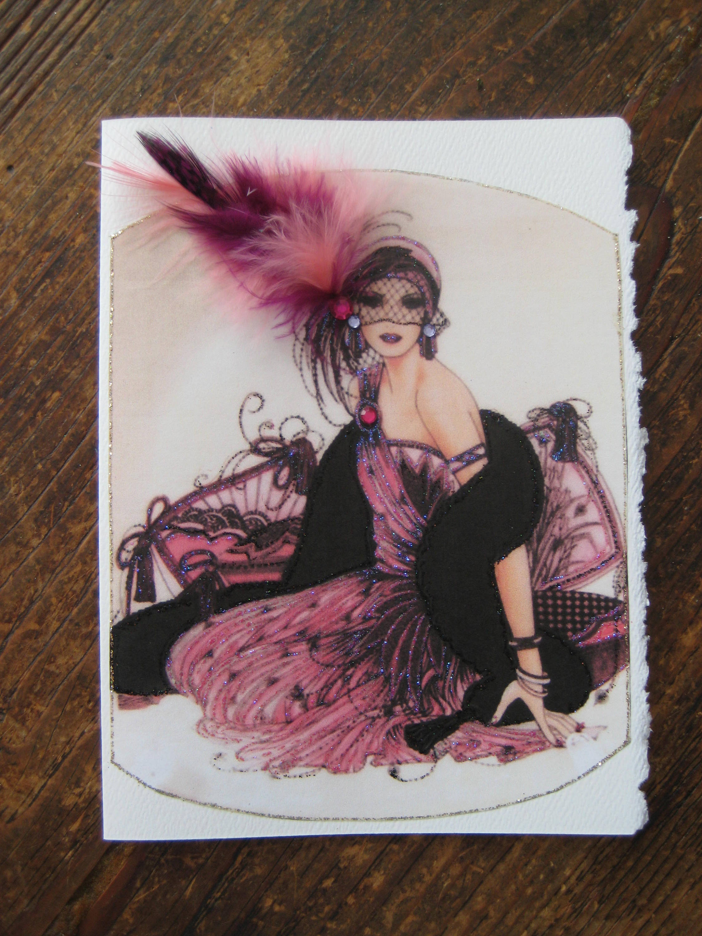 Art Deco "pink Lady on Pillows" Card - Etsy