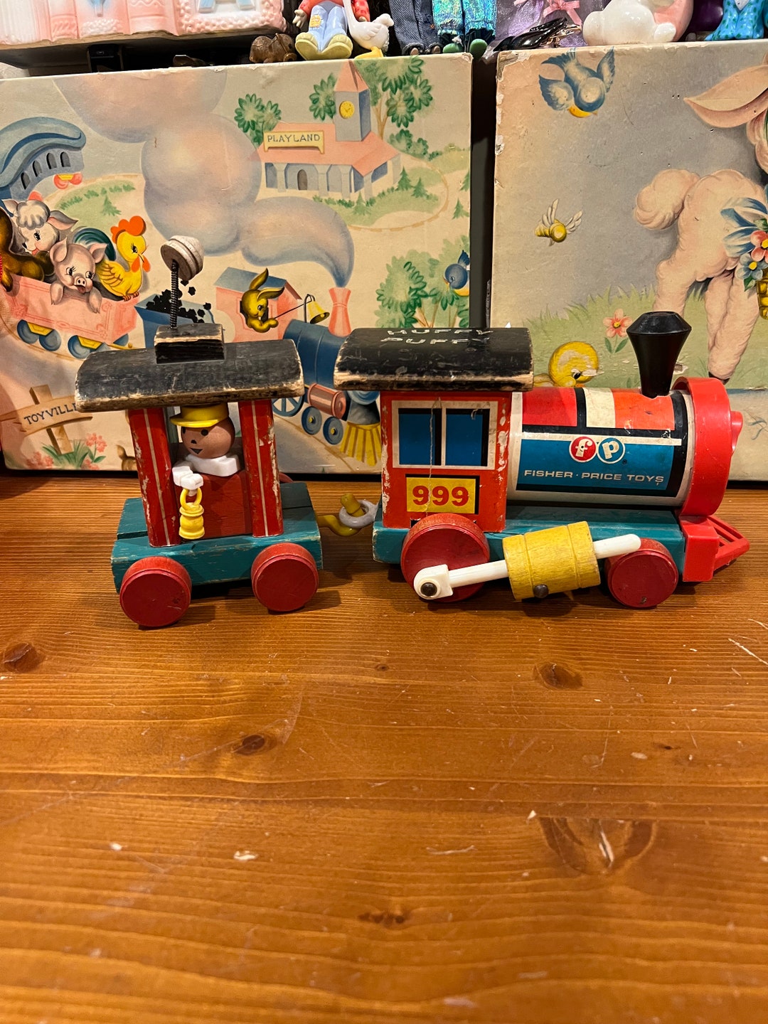 60s Huffy Puffy Fisher Price Wooden Train - Etsy