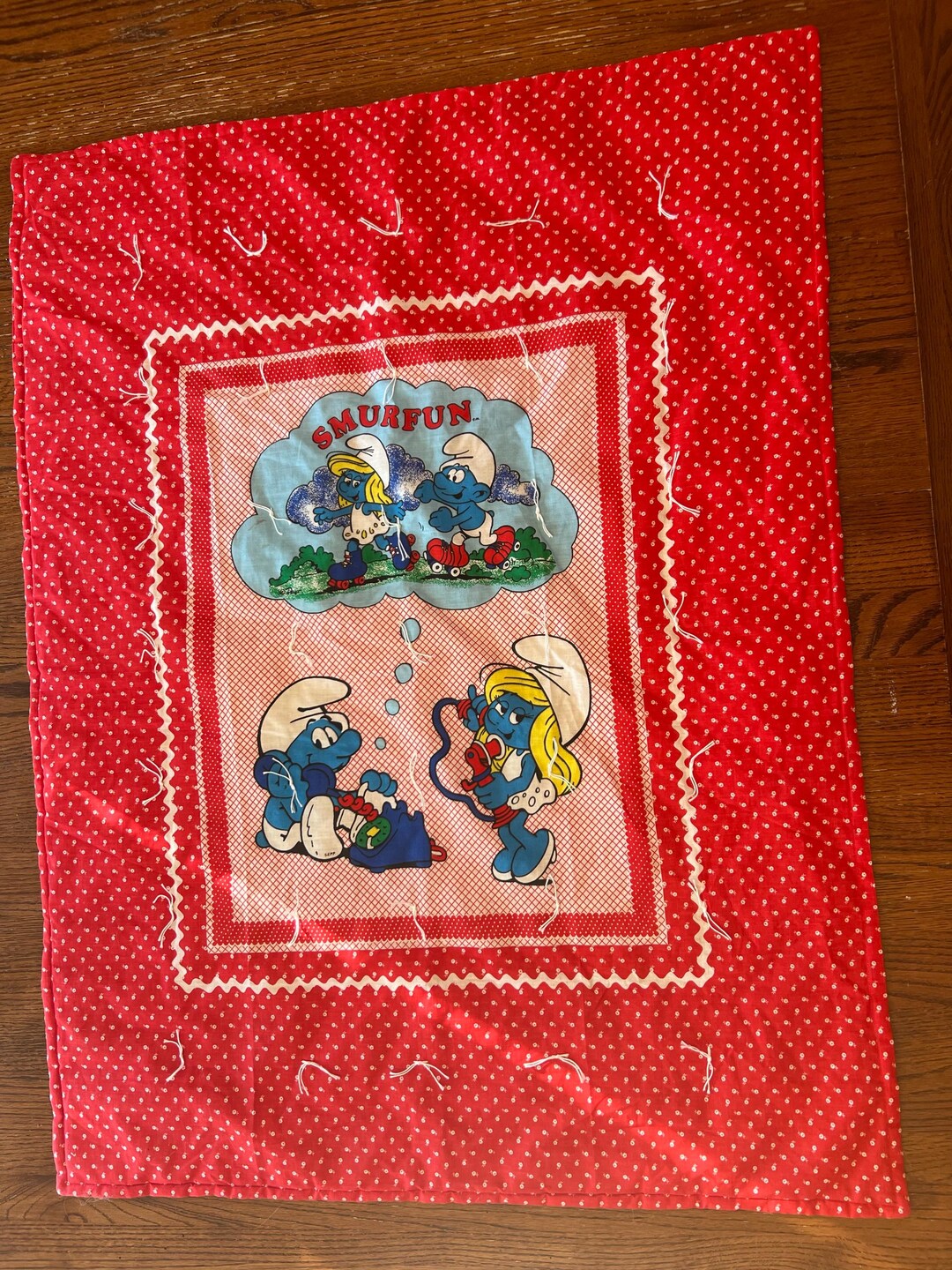 Smurfs Baby Blanket 1980s Handmade - Etsy