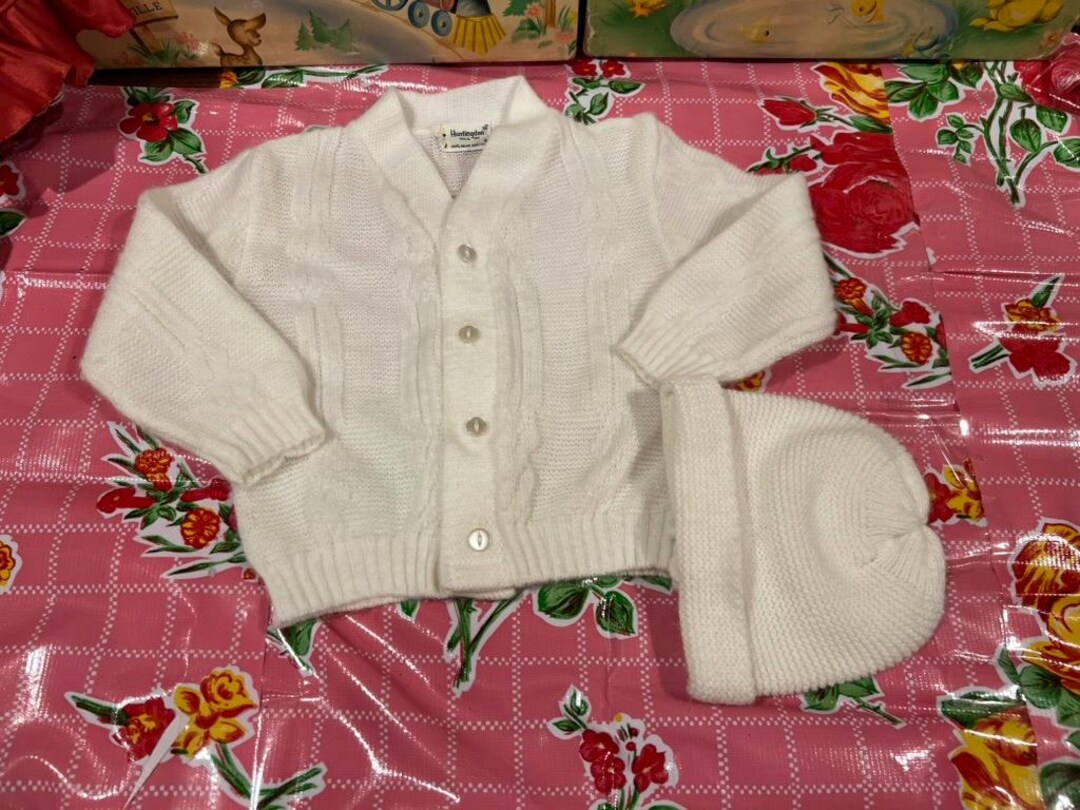 6-9 Months 70s Baby Cardigan and Bonnet - Etsy