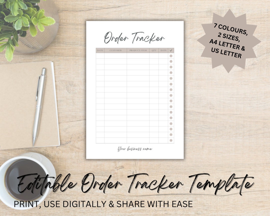 Order Tracker Digital Template| Order Tracker | Printable Order Tracker ...
