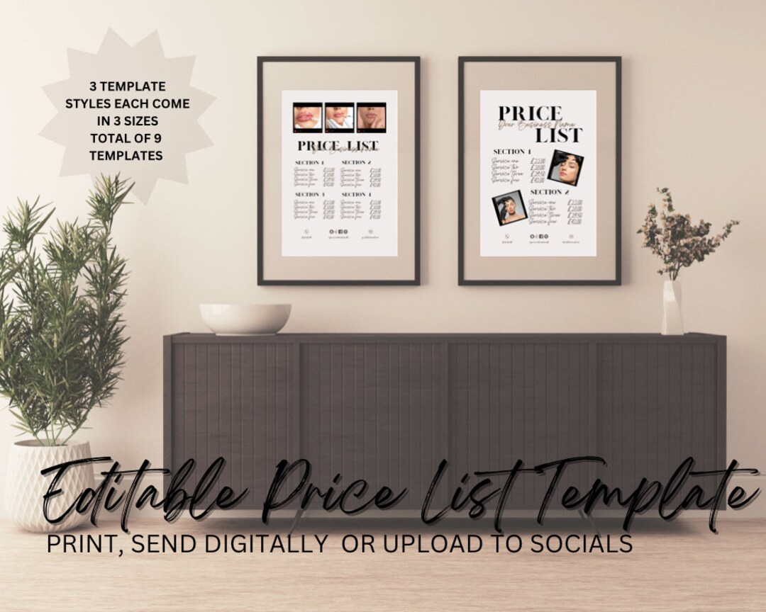 Price List Digital Template | Price List | Printable Digital Template ...