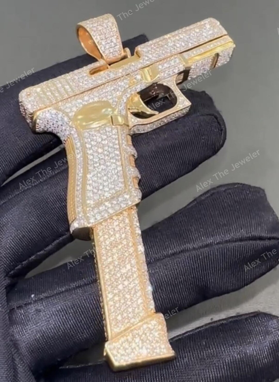 10.54 Ct VVS Moissanite Diamond Gun Charm Pendant Hip Hop Mens Custom ...