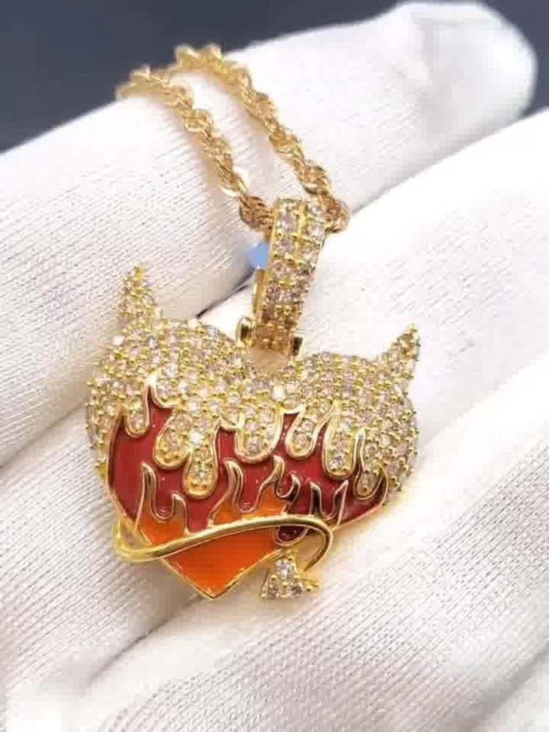 Angel Devil Diamond Heart Pendant 1.5ct Moissanite Charm Pendant, 925 ...