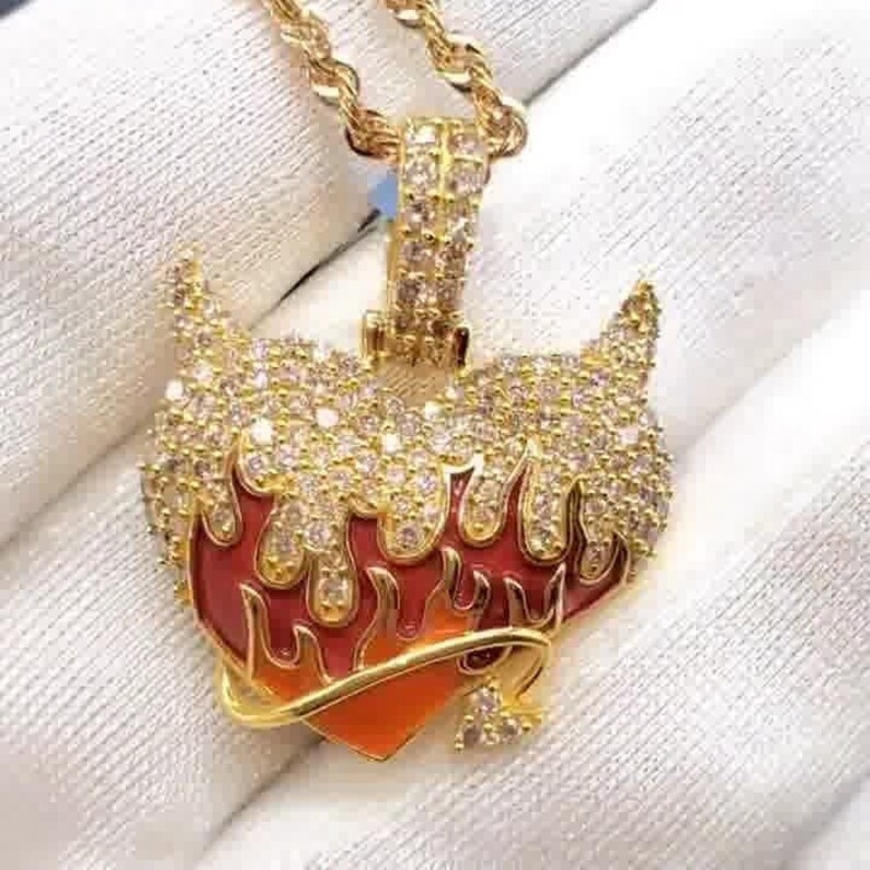 Angel Devil Diamond Heart Pendant 1.5ct Moissanite Charm Pendant, 925 ...