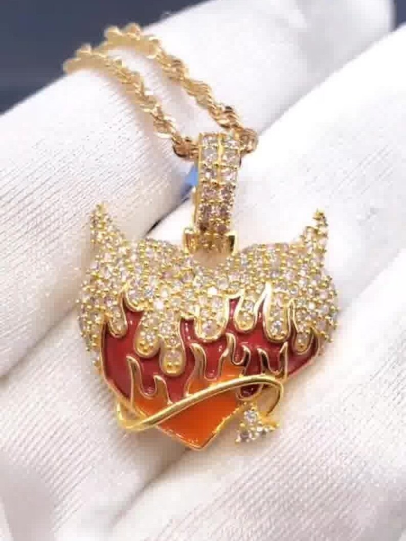 Angel Devil Diamond Heart Pendant 1.5ct Moissanite Charm Pendant, 925 ...