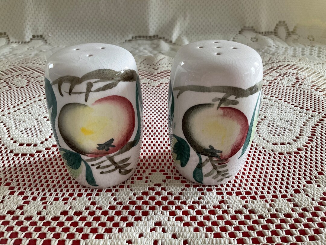 Salt and Pepper Shakers - 1950’s - White With Abstract Apples - Etsy