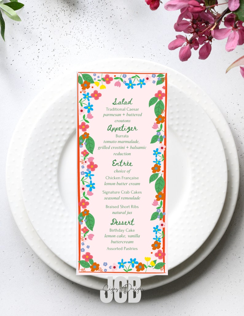 Colorful Garden Handwritten Menu Digital Menu Template for Dinner ...