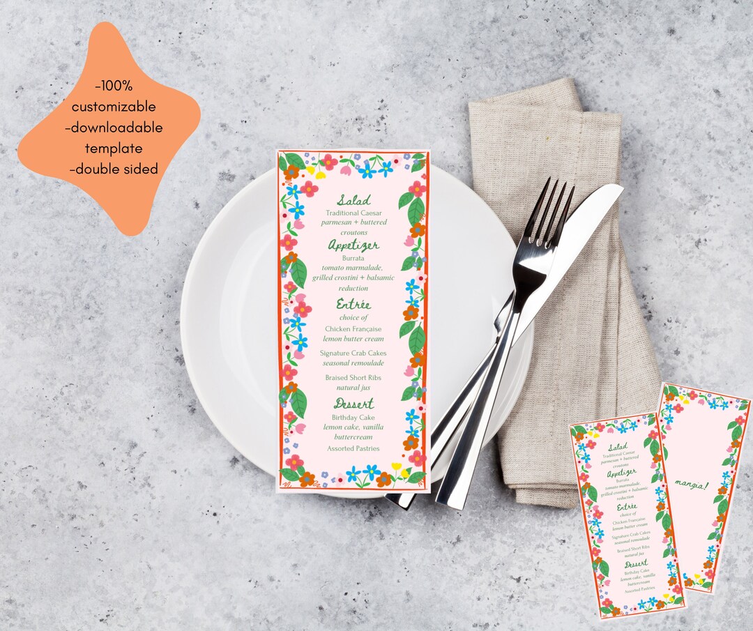 Colorful Garden Handwritten Menu | Digital Menu Template for Dinner ...