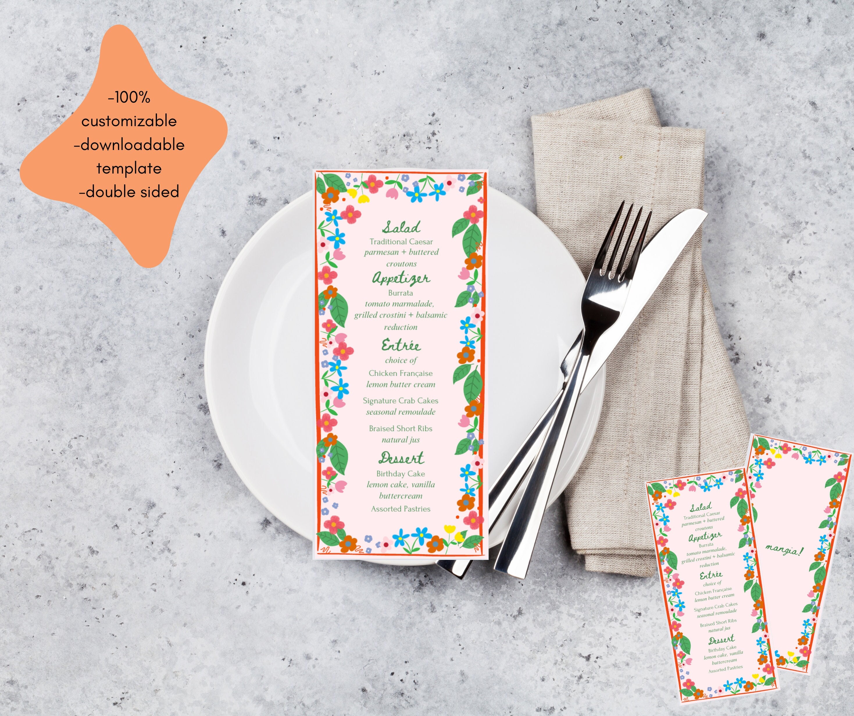 Colorful Garden Handwritten Menu | Digital Menu Template for Dinner ...