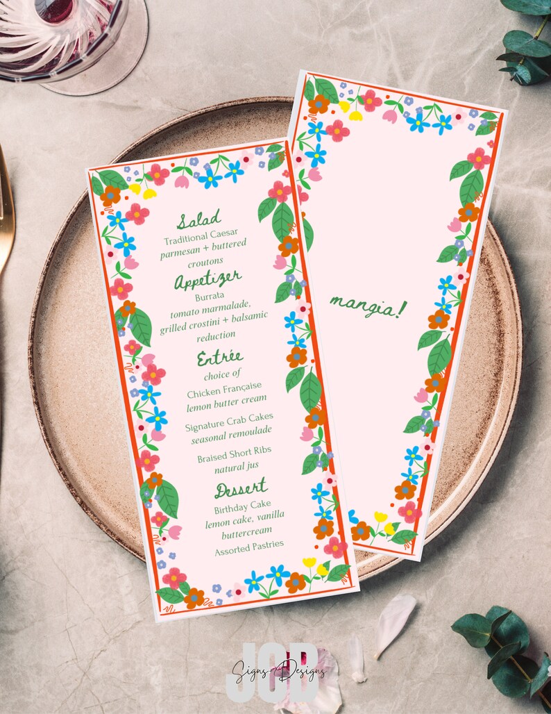 Colorful Garden Handwritten Menu Digital Menu Template for Dinner ...