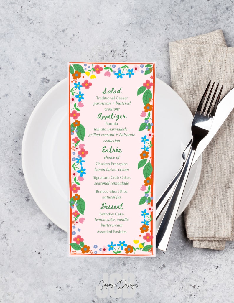 Colorful Garden Handwritten Menu Digital Menu Template for Dinner ...