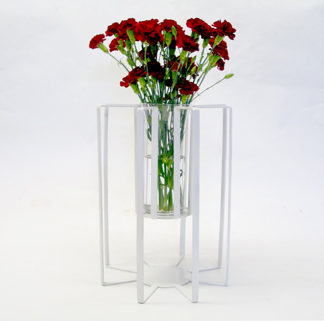 Mid-century Modern Steel Vase: Welded Metal & Glass Flower Display - Etsy
