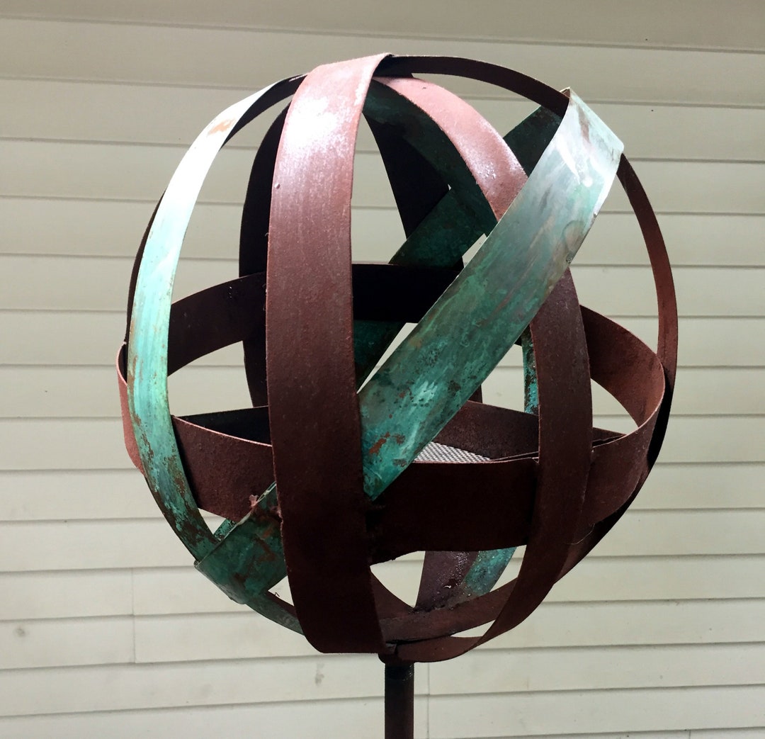 Bird Feeder Steel and Copper Sphere Globe No. 355 - Welded Steel Garden ...