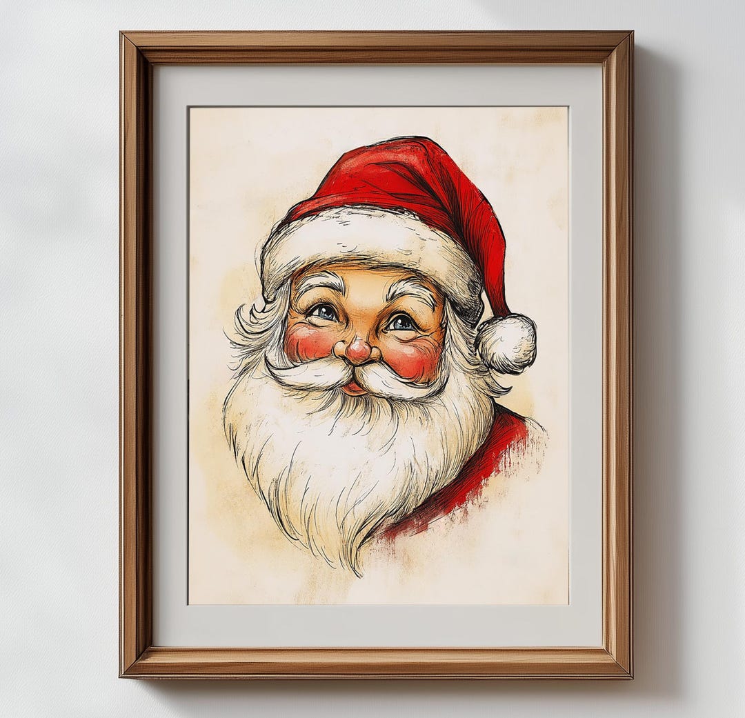 Vintage Hand-drawn Santa Claus Printable Wall Art - Jolly Holiday Print ...