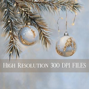 Elegant Blue and Gold Christmas Ornaments Printable Wall Art ...