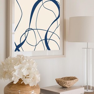 Modern Blue Abstract Line Art Printable, Minimalist Wall Art, Beige ...