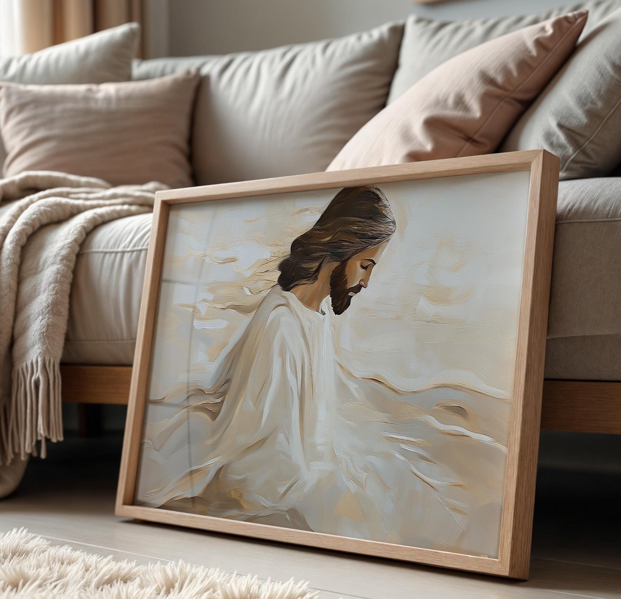 Printable Jesus Wall Art, Neutral Minimalist Christian Instant Download ...