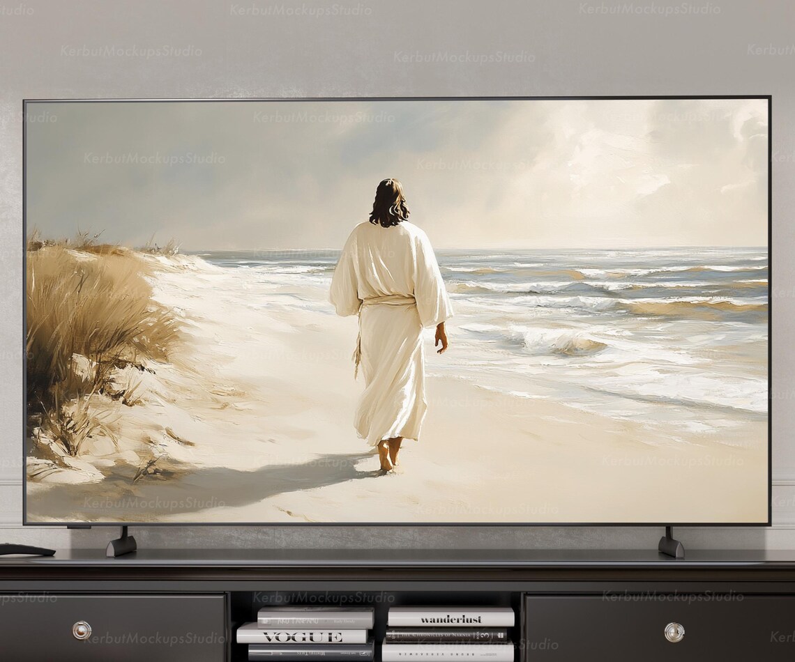 Jesus Walking on Beach, Walk With Christ Samsung Frame TV Art, Faith ...