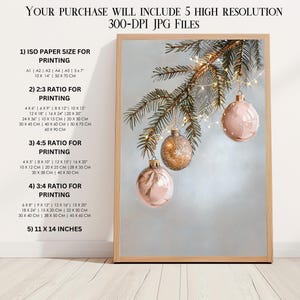 Pink Christmas Ornaments Printable Wall Art, Sophisticated Festive Home ...
