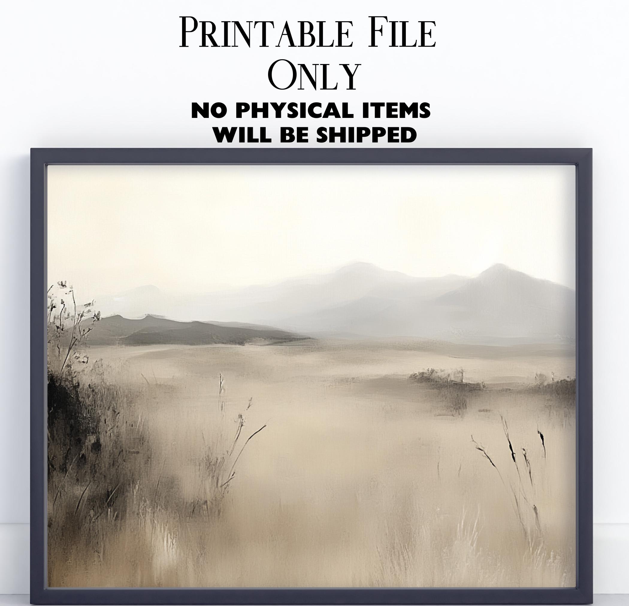 Printable Prairie Mountain Wall Art | Beige and Grey Landscape Print ...
