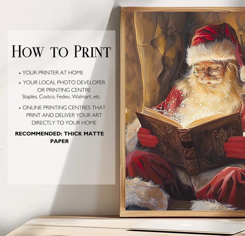 Printable Christmas Wall Art - Santa Claus Reading Nice List - Vintage ...