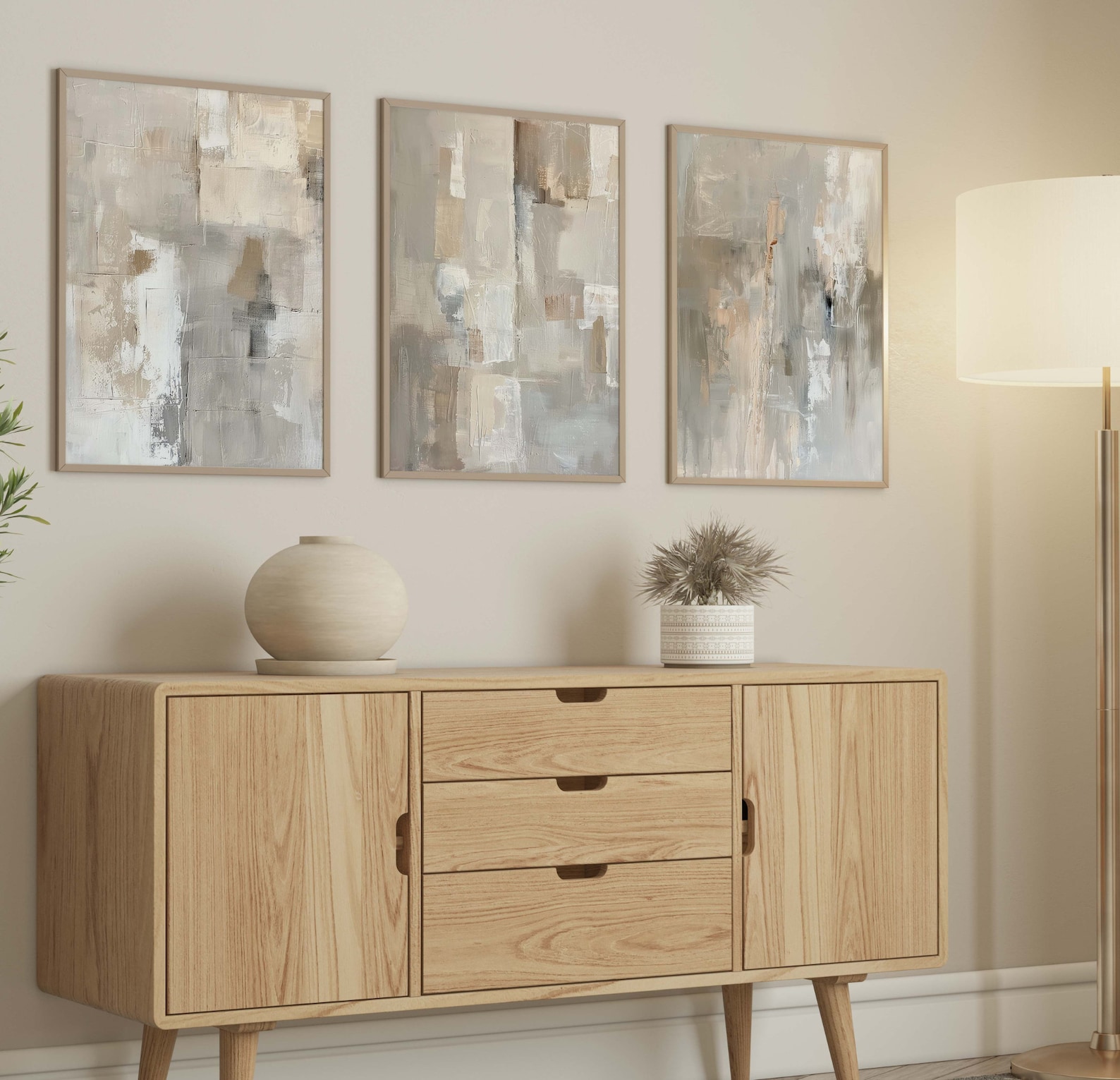 Set of 3 Beige and Grey Abstract Wall Art, Three Neutral Color Prints ...