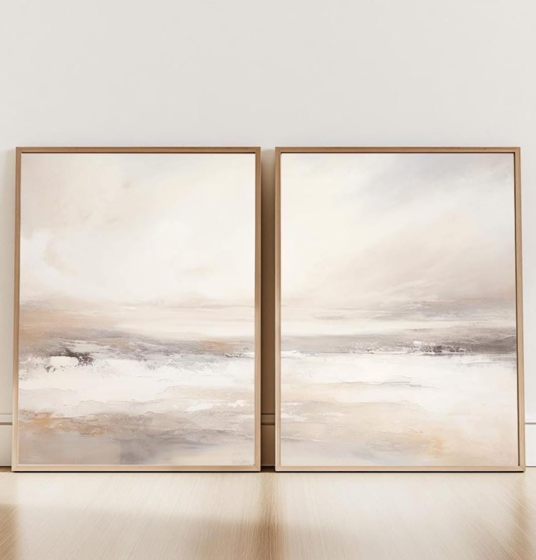 Neutral Ocean Abstract Wall Art Set of 2, Minimalist Beach Landscape ...