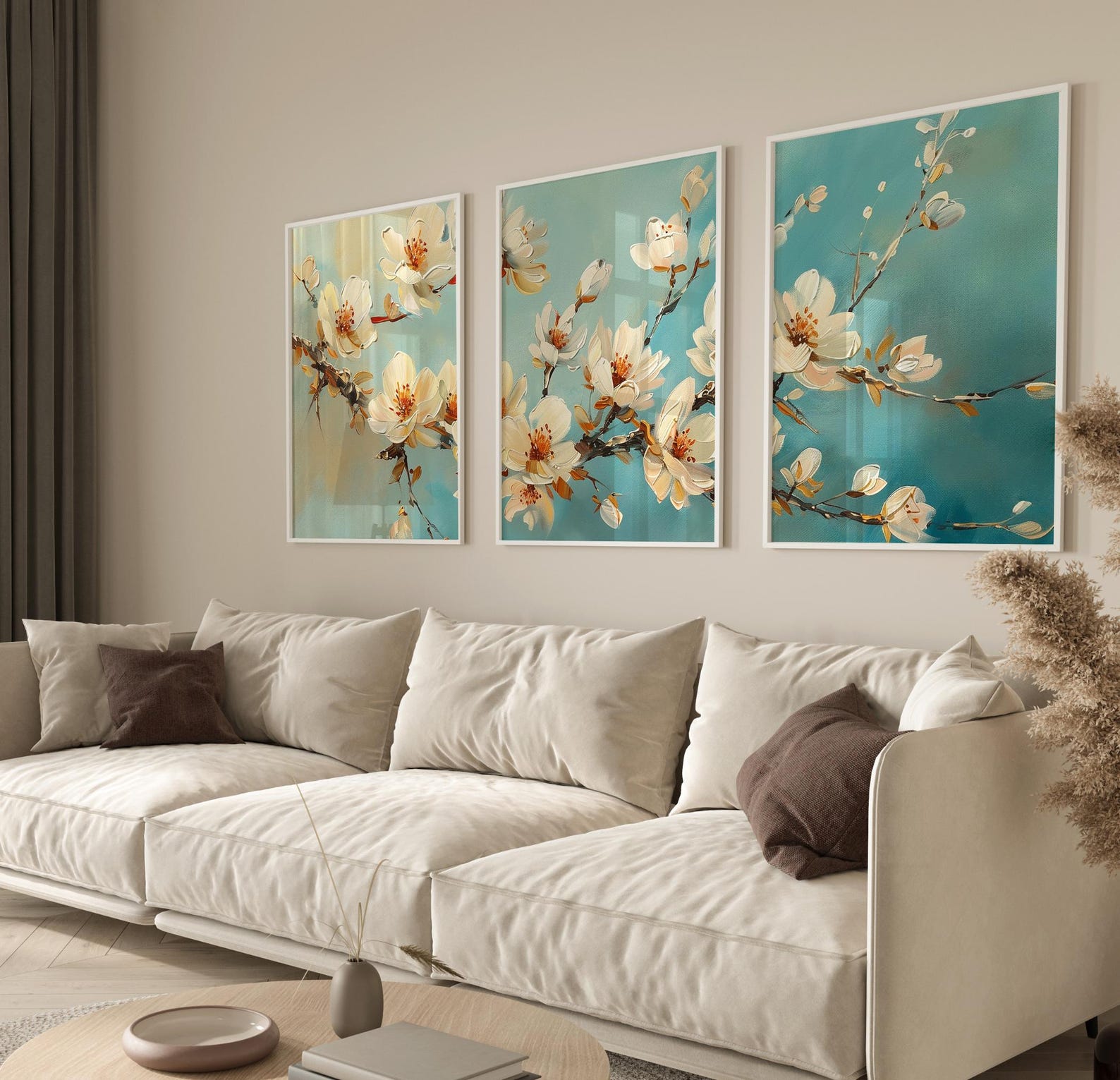 Set of 3 Cherry Blossom Printable Wall Art - Instant Download | Blue ...