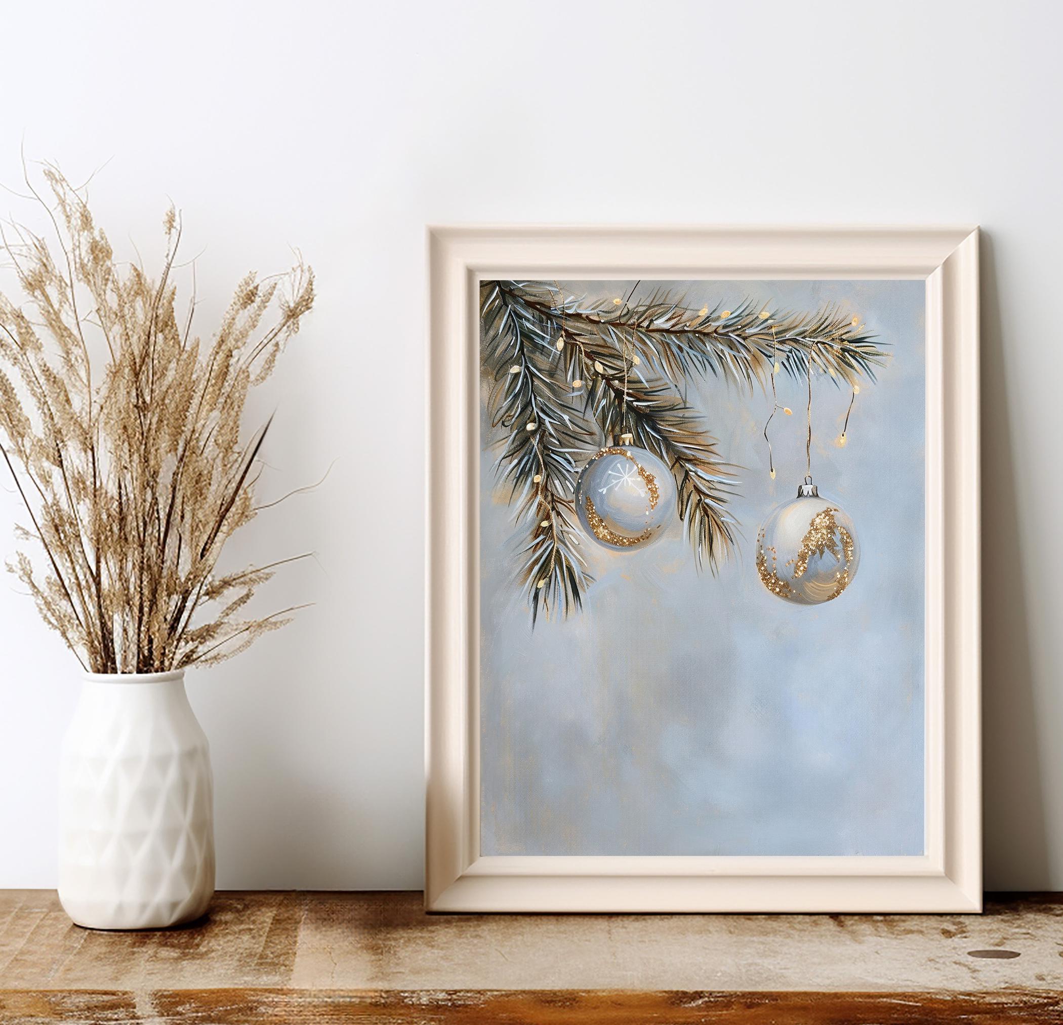 Elegant Blue and Gold Christmas Ornaments Printable Wall Art ...