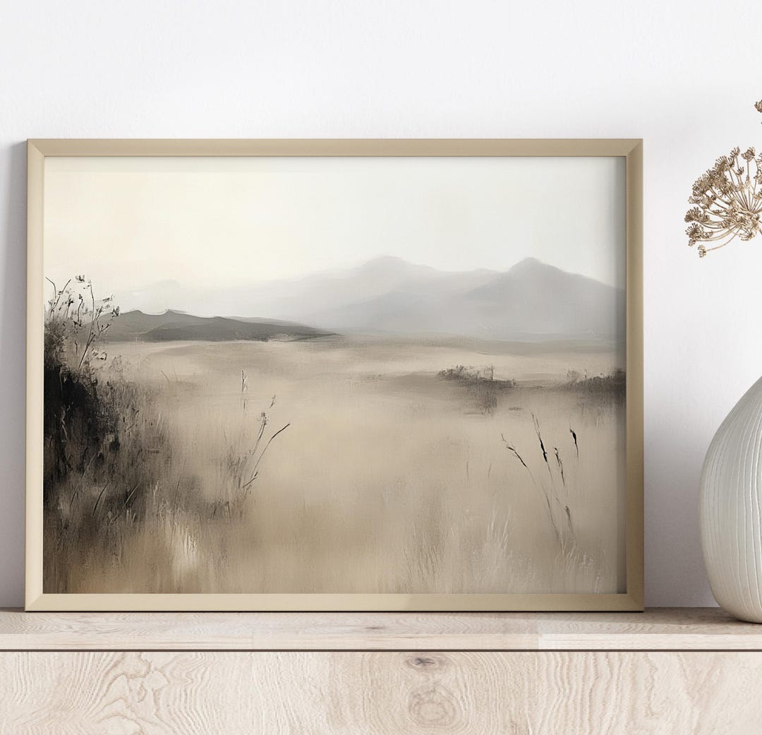 Printable Prairie Mountain Wall Art | Beige and Grey Landscape Print ...