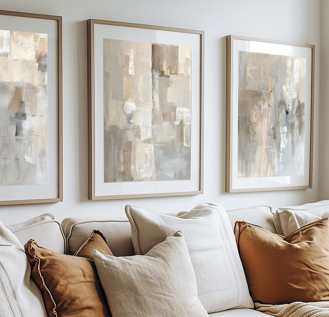 Set of 3 Beige and Grey Abstract Wall Art, Three Neutral Color Prints ...
