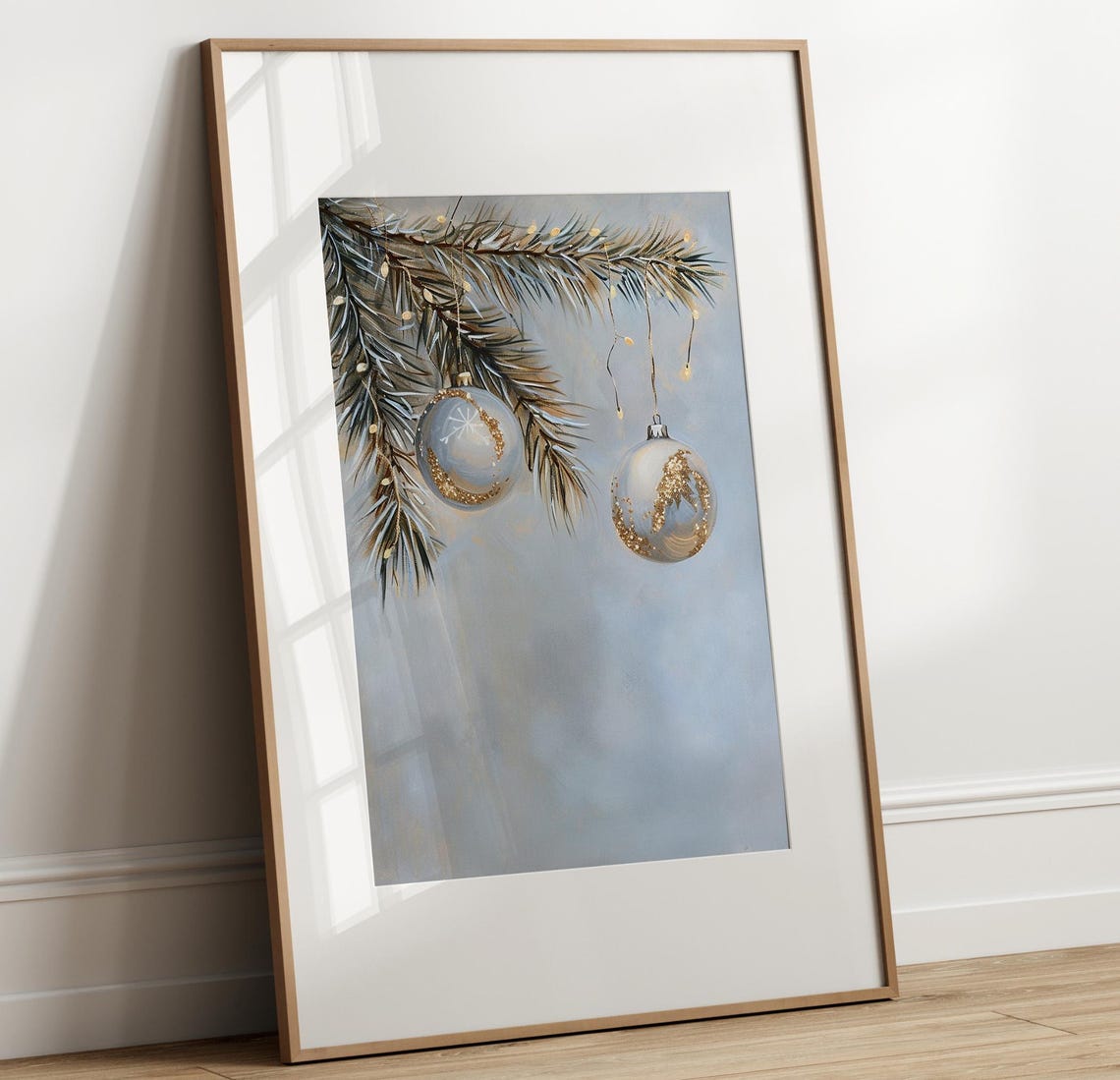 Elegant Blue and Gold Christmas Ornaments Printable Wall Art ...